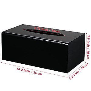 Kamehame Tissue Box Cover Rectangle Acrylic Tissue Holder 10.2x5.5x3.9 Inch Black Dryer Sheet Holder Container Tissue Dispenser for Home Bathroom Kitchen and Office