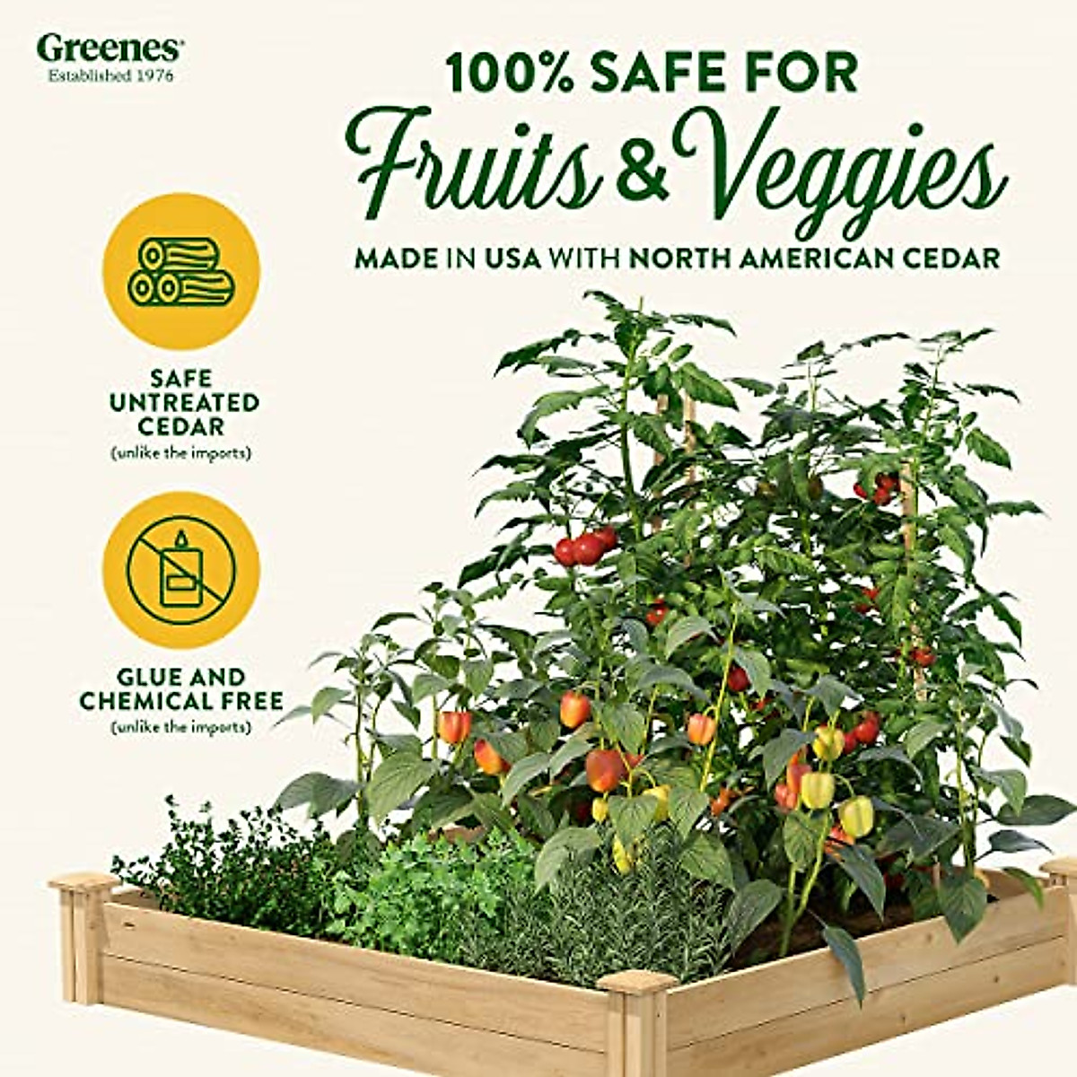 Greenes Fence Raised Garden Bed, 48" L x 48" W x 7" H, Cedar