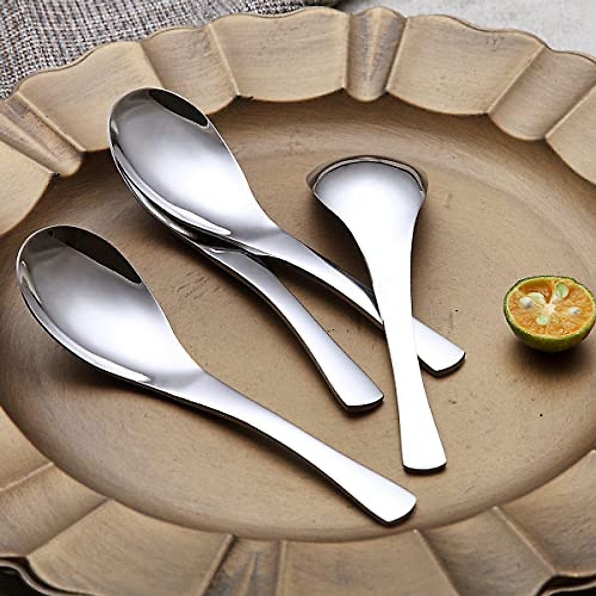 Kyraton Soup Spoons 4 Pieces, Stainless Steel Thick Heavy Weight Table Spoons, Asian Chinese Japanese Spoon Set for Cereal Ramen Dishwasher Safe