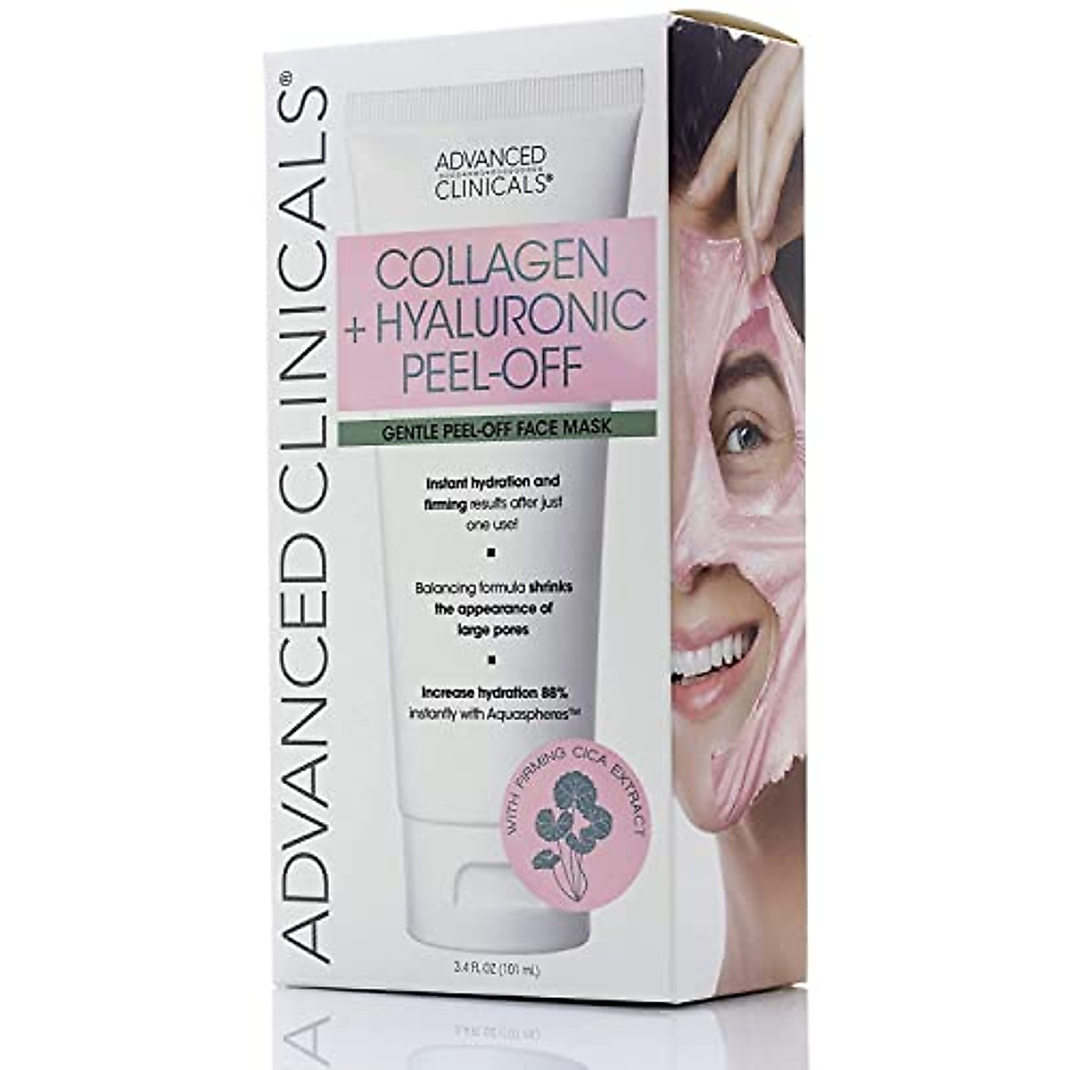 Advanced Clinicals Collagen + Hyaluronic Acid Anti-Aging Peel-Off Face Mask Hydrating, Tightening, & Firming Vegan Peel Off Face Masks Smooth Wrinkles & Pores, & Even Skin Tone (3.4 Fl Oz)