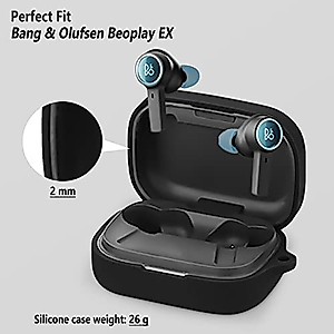 Geiomoo Silicone Case Compatible with Bang Olufsen Beoplay EX, Protective Cover with Carabiner (Black)