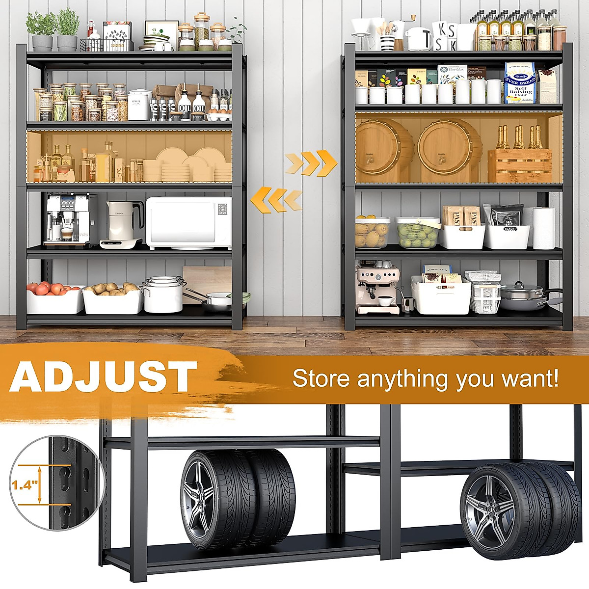 STEELIST 3000LBS Garage Shelves, 48W Metal Shelves for Storage, 5-Tier Shelving Unit with Adjustable Shelves, 24" D X 47.2" W X 84" H Industrial Shelving Utility Shelf for Warehouse, Basement