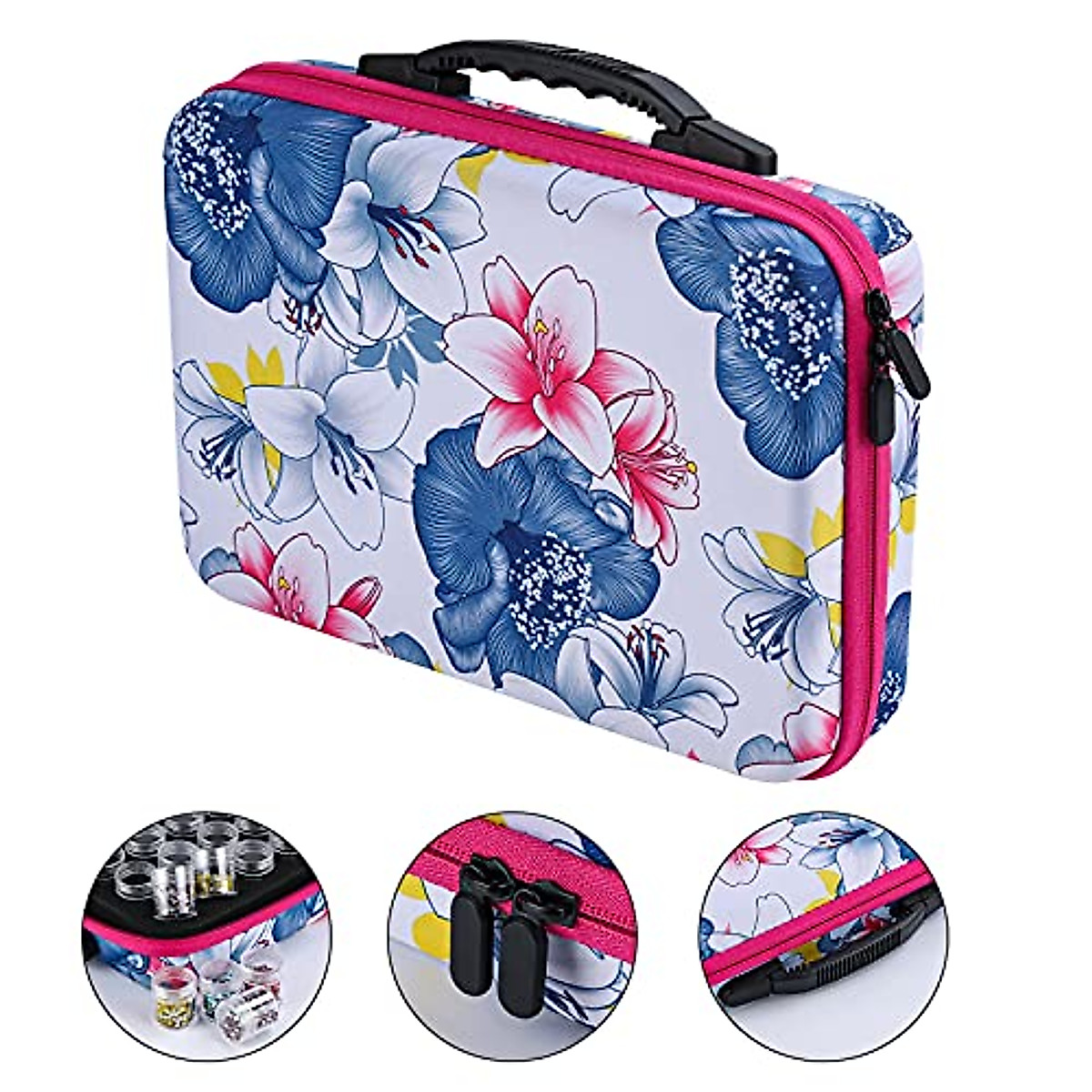 VTYHYJ 120 Bottles Diamond Art Storage Bag Organizer with Tools Diamond Painting Accsessories Carrying Case for Dots, Tools, Rhinestones, Nail Art, for Storage and Travel (Pink)