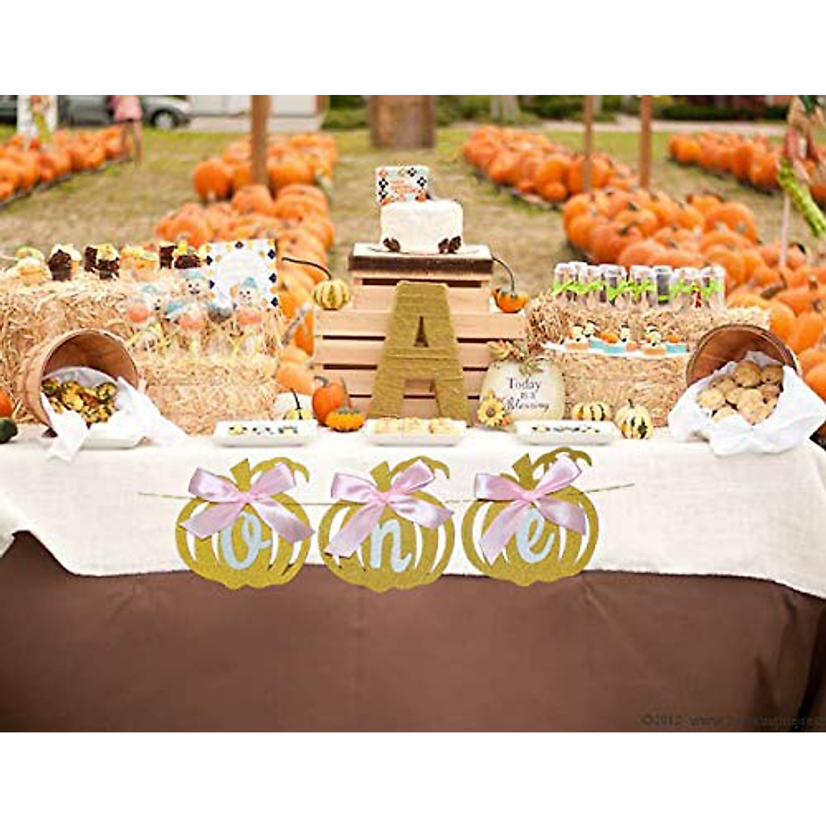 Pumpkin 1st First Birthday Decoration Set, Glitter Pumpkin One High Chair Banner, Little Pumpkin First Birthday Banner for Kids Girls Boys First Pumpkin Theme Birthday Decorations