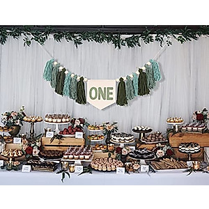 Greenery 1st Birthday High Chair Banner,Nature 1st Birthday Highchair Banner , One Birthday High Chair Banner , Tassel Bunting , Wooden Tassel Garland (Greenery 1st Birthday Banner Green)