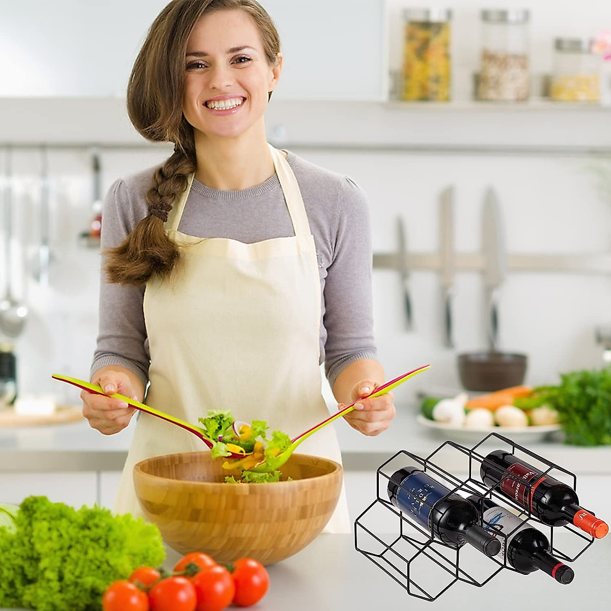 CHENGTIE Black Metal Wine Rack, Countertop Wine Rack, 9 Bottle Tabletop Wine Holder for Wine Storage, Freestanding Wine Rack Suitable for Home Kitchen bar cabinets