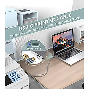 USB-B to USB-C/A Printer Cable 2-in-1 [2-Pack, 10FT] USB C MIDI Cable Nylon Braid High-Speed Printer Cord for MacBook Pro/Air, Casio Digital Piano MIDI Controller, HP Canon Dell Epson Brother Samsung