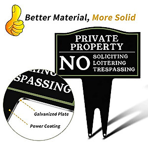 CIGERA Private Property No Trespassing, No Soliciting and No Loitering Signs with Stake, 16x12.5 Inch Rust Free Metal Yard Warning Signs, Great for House and Business