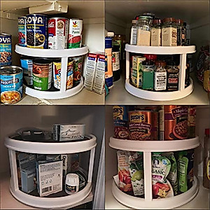 RomanticDesign Lazy Susan Turntable Spice Organizer 2-Tier Non-Skid 11.8 Inch Spice Rack Cabinet Organizer for Cabinets and Pantry, Blue