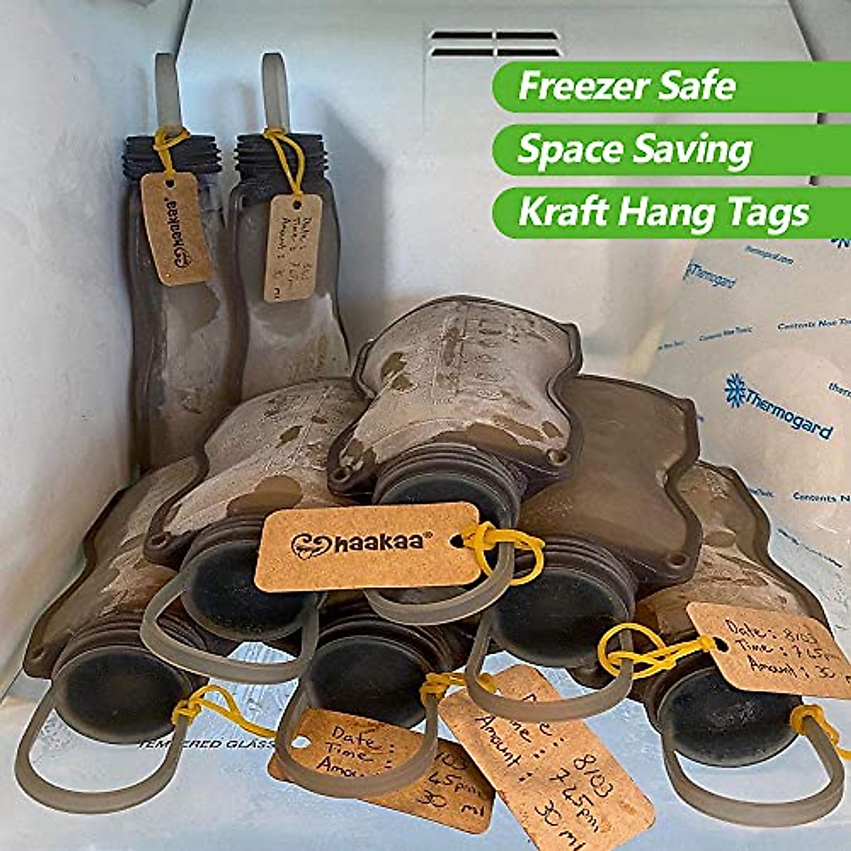 haakaa Silicone Breast Milk Storing Bag(9 oz,5pk)- Reusable Breastmilk Storage Freezer Bag for Breastfeeding Mom - Self Feeding Baby Food Pouch Container Leakproof