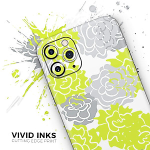Design Skinz Gray and Lime Green Cartoon Roses - DesignSkinz Protective Vinyl Decal Wrap Skin Cover Compatible with The Apple iPhone 12 Pro (Full-Body, Screen Trim & Back Glass Skin)