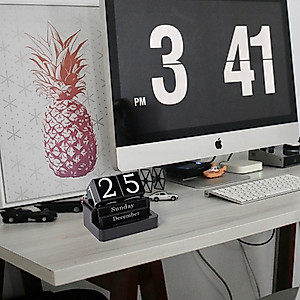 EruiYin Wooden Block Calendar for Desk, Daily Desktop Perpetual Desk Calendar, Modern Farmhouse Aesthetic Desk Accessories for Home Office Decor, Teacher, Classroom, Reusable Yearly, Black