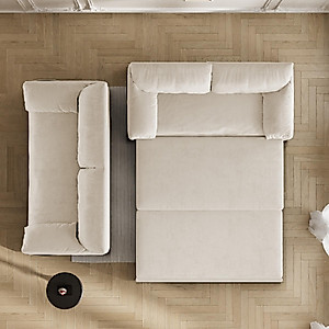 ONEMMLION 63.8" Queen Pull Out Couch Sofa Bed, 3 in 1 Convertible Sleeper Sofa with Side Storage, Velvet Loveseat Futon Comfy Cloud Couches for Living Room, Apartment, Small Space, Beige