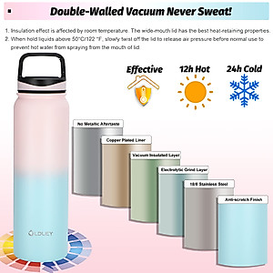 Stainless Steel Water Bottles 32 oz Insulated Water Bottle with Straw/Strap/Handle 3 Lids for Sip Chug Spout,Double Wall Vacuum Warm Cold Sweat/Leakproof for Sports Gym Camping School Adult Kid Gift