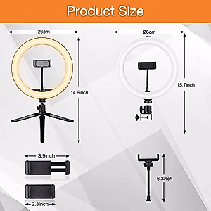 10" Ring Light MACTREM LED Light Ring with Tripod, Clamp & Phone Holder for YouTube Video, Makeup, Selfie, Photography, Live Streaming, Tiktok, 3 Light Modes & 10 Brightness Level