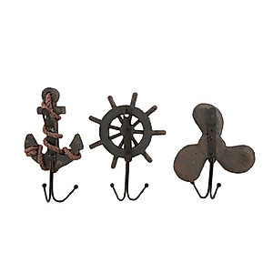 Things2Die4 Set of 3 Weathered Finish Anchor Prop and Wheel Nautical Wall Hooks