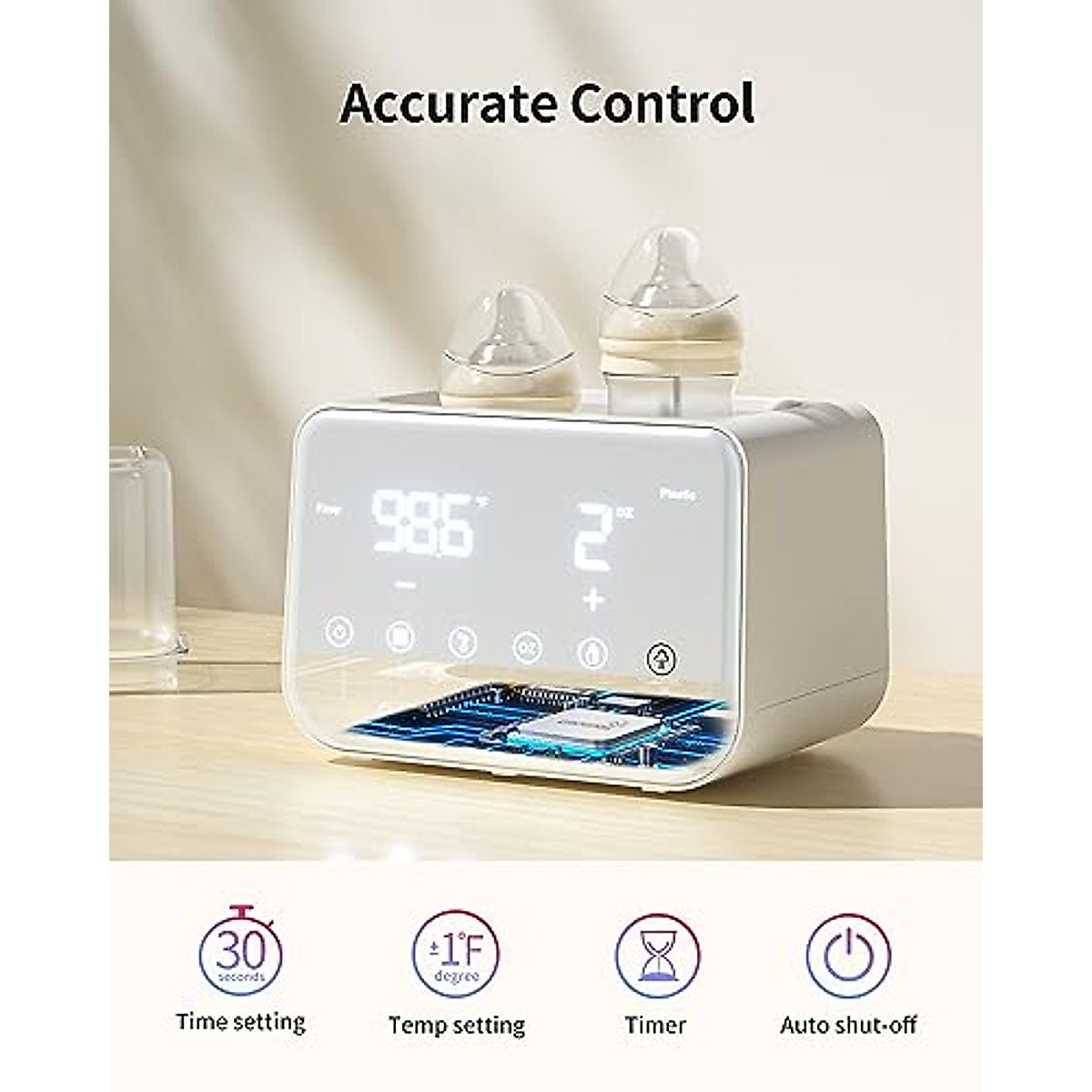 Baby Bottle Warmer, Grownsy 10-in-1 Fast Bottle Warmer Accurate Tem Control, with LCD Display, Timer, Defrost, Sterili-zing, Keep 24H, Double Bottle Warmer for Breastmilk& Formula, Heat Baby Food Jars