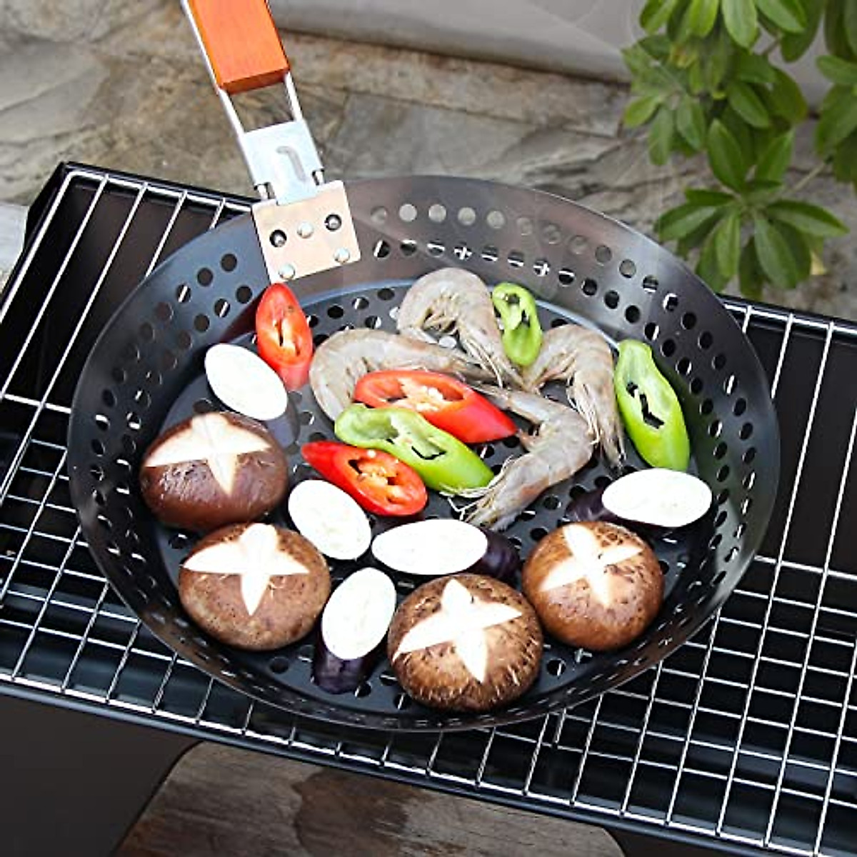 MEHE Grill Skillet, Pizza Grill Pan (12") Non-Stick Perfect for Fry Chapati,Cooking Vegetables and Seafood,Grill Topper with Removable Heat Resistant Handle (12)