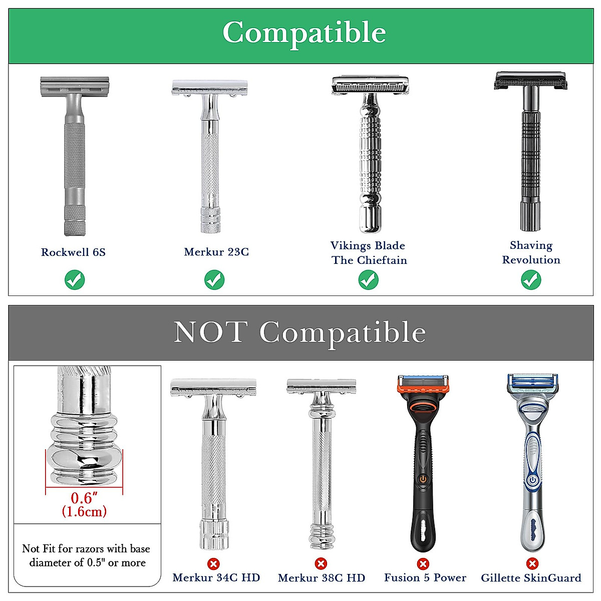 Linkidea 2 Pack Safety Razor Stand, Opening Dia 0.5" (13mm) Men's Shaving Razor Holder, Razor Holder for Bathroom Countertops Compatible with Shaving Revolution (Brushed Silver)