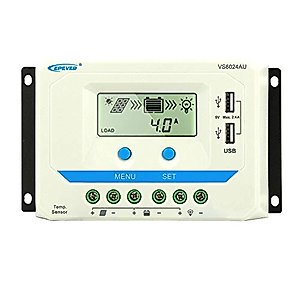 EPEVER 60A Solar Charge Controller 12V/24V, 60 amp Solar Regulator with Load Timer, Max 720W/12V, 1440W/24V Input, Dual USB 5V, fit for Lead-Acid Batteries
