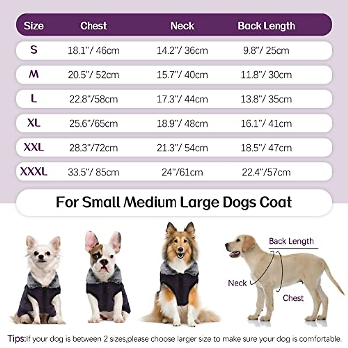 BRKURLEG Purple Dog Coat with Harness Detachable,Small Medium Large Dog Winter Clothes with Furry Collar,Pet Warm Snow Suit Jacket with Reflective,Waterproof Cold Weather Doggy Fleece Cozy Vest Hiking