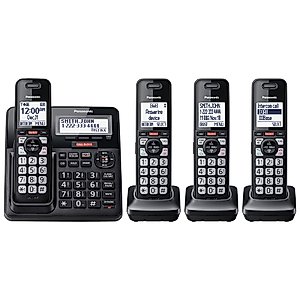 Panasonic Cordless Phone with Advanced Call Block, One-Ring Scam Alert, and 2-Way Recording with Answering Machine, 4 Handsets - KX-TGF944B (Black)
