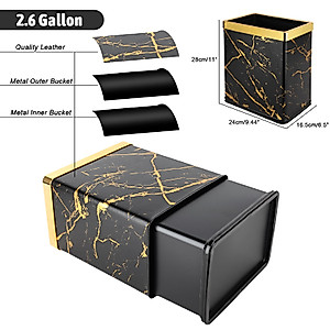 Bathroom Trash Can, 2.6 Gallon Gold Pretty Waste Basket Double-layer Metal Garbage Can, Small Open Marble Trash Can, Cool Trash Bin for Bathroom, Kitchen, Bedroom, Office, Toilet, Hotel, Under Counter