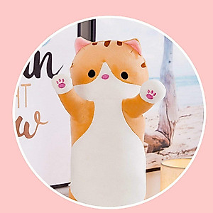 WUYU Lovely Plush Cat Doll Cute Cartoon Soft Stuffed Kitten Pillow Long Throw Sleeping Pillow Doll Toy Gift for Kids Girlfriend Multiple Size (Brown,50cm/19.6in)