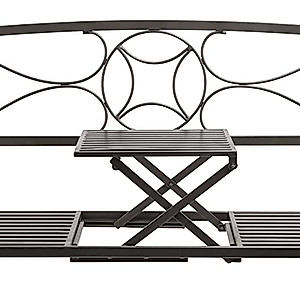Alpine Corporation Alpine Metal Garden Outdoor Bench with Retractable Table VTFAM114, Black