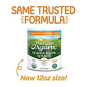 Happy Baby Organics Infant Formula, Milk Based Powder with Iron, Stage 1, 12 Ounce (Pack of 6) - Packaging May Vary