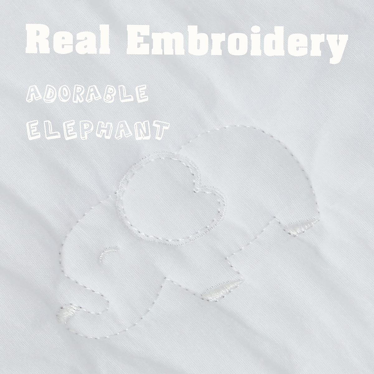 Brandream Gender Neutral Boho Bohemian Baby Girl Boy Nursery Crib Bedding Set - 3pc - Solid Color White Farmhouse Chic Unisex Elephant Embroidery Cotton Quilt Set