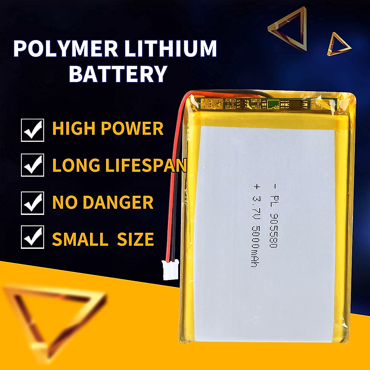 AKZYTUE 3.7V 5000mAh 905580 Lipo Battery Rechargeable Lithium Polymer ion Battery Pack with PH2.0mm JST Connector