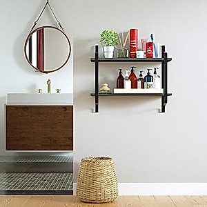 Love-KANKEI Floating Shelves Wall Mounted Industrial Wood Wall Shelves for Pantry Living Room Bedroom Kitchen Entryway, 2 Tier Heavy Duty Book Shelf Black