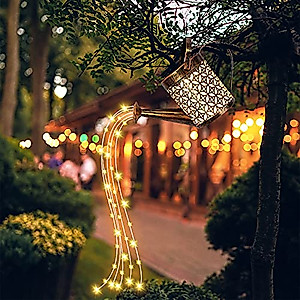 BB&UU Metal Garden Stake Lights,Outdoor Solar Garden Lights,Pathway Hollow Watering Can Solar Light,Decorative Fairy String Light Art Hanging Kettle Lantern-A 15.5x80cm(6x31inch)