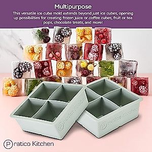 Pratico Kitchen Large Ice Tray, 4 Big 2.25 inch Ice Cubes for Whiskey and Cocktails, 2 Pack