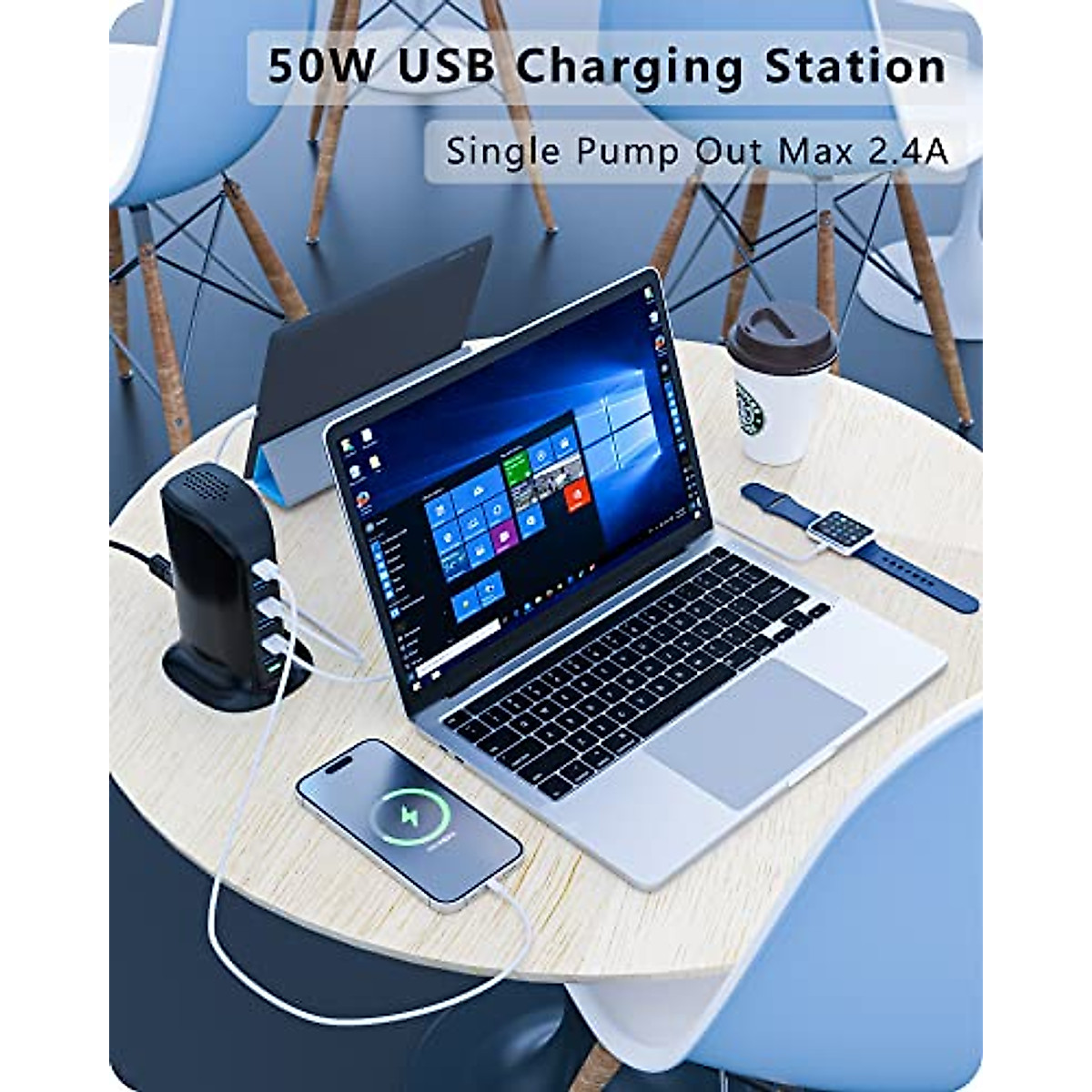 ADRICY USB Charger 6 Port 50W Multi USB Tower Charging Station for Multiple Devices iPhone 14/14 Pro/14 Pro Max/13 Pro/13 Pro Max/Android/Samsung/Tablet,etc