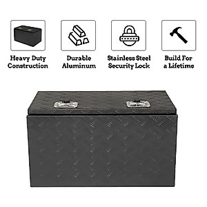 MOTORHOT 30" W x 17" D x 18" H Aluminum Truck Bed Tool Box, Diamond Plate ToolBox for Pick Up Truck RV Trailer, Chest Storage Organizer with Lock and Keys, Black