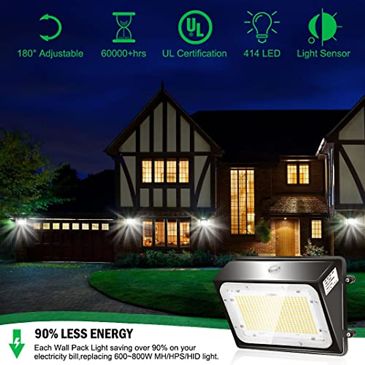 Bolumka 100W LED Wall Pack Light with Dusk-to-Dawn Photocell, IP65 Waterproof Security Flood Lights Outdoor, 5000K Daylight 13,500LM Super Bright 100-277V for Commercial Street & Area Lighting