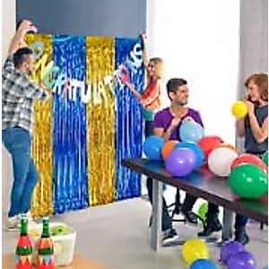 LOLStar 1 Pack Blue and Gold Graduation Party Decoration 2023, 3.3x6.6 ft Foil Fringe Curtains, Tinsel Backdrop, Graduation Photo Booth Prop Streamer Backdrop for High School College University Party