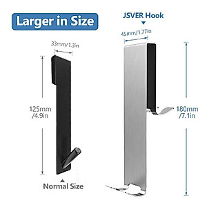 Shower Door Hooks JSVER Stainless Steel Shower Door Towel Hook, Over Door Hooks for Bathroom Frameless Glass Shower Door, Double Sided Drilling-Free Over The Shower Towel Hook (2 Pack)