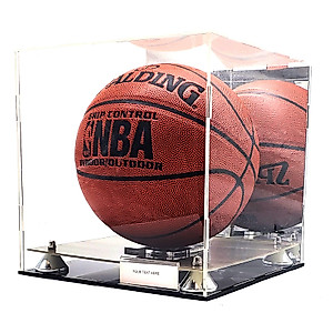 Basketball Display Case Full Size, Clear Acrylic with Mirror & 2 Level Riser UV Protection, Square Box Collectible Memorabilia