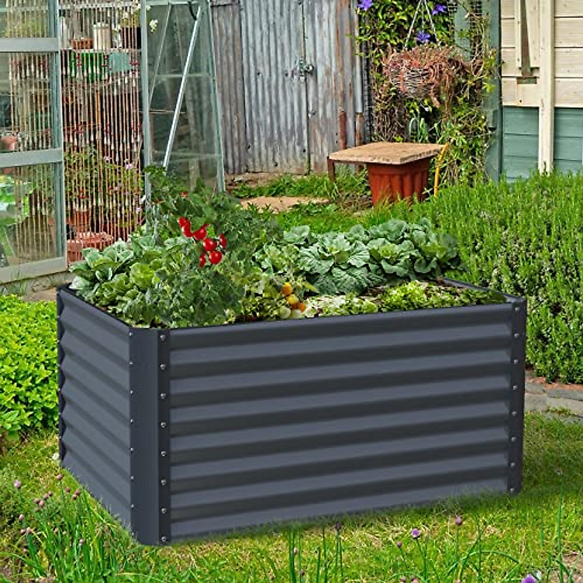 Galvanized Raised Garden Bed Box Planter for Outdoor Plants 24" Extra Tall Raised Garden Beds Outdoor Garden Boxes Outdoor Raised Metal Raised Garden Beds for Vegetables 48"X36"X24", Midnight Grey