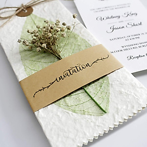 Picky Bride 25Pcs Handmade Real Dry Flower Vintage Wedding Invitations with Real Leaf Vein, Unique Wedding Gifts Rustic Invite Cards for Your Stylish Wedding Theme 10 x 20cm