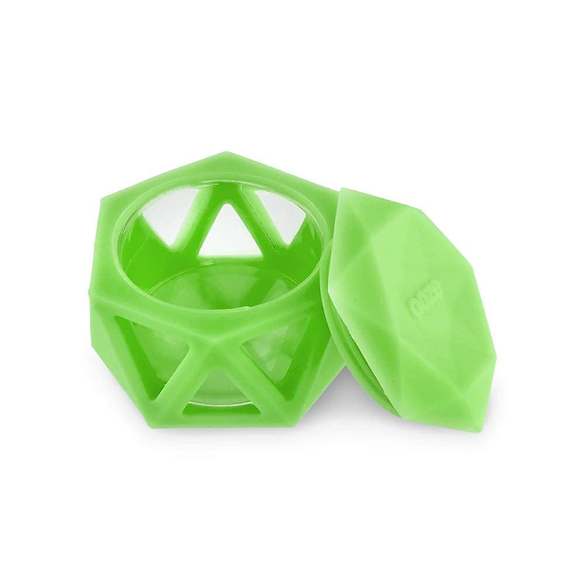 Ooze Green Geode Silicone Glass Stash Jar 11mL (1.6"x1") - Hexagonal Gemstone Shape - Glass Silicone Concentrate Container - 1 Count