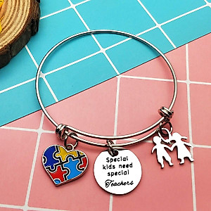 Autism Teacher Bracelet for Autism Teacher Gift for Autism Awareness Bracelet Autism Awareness Gift Autism Charm Bangle for Autism Awareness Educator Gift Jewelry for Autism Teachers Appreciation Gift