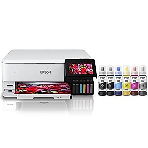 Epson EcoTank Photo ET-8500 Wireless Color All-in-One Supertank Printer, White - Print Scan Copy - 15 ppm, 5760 x 1440 dpi, 4.3" Touchscreen LCD, 30-Sheet ADF, Auto 2-Sided Printing, Ethernet