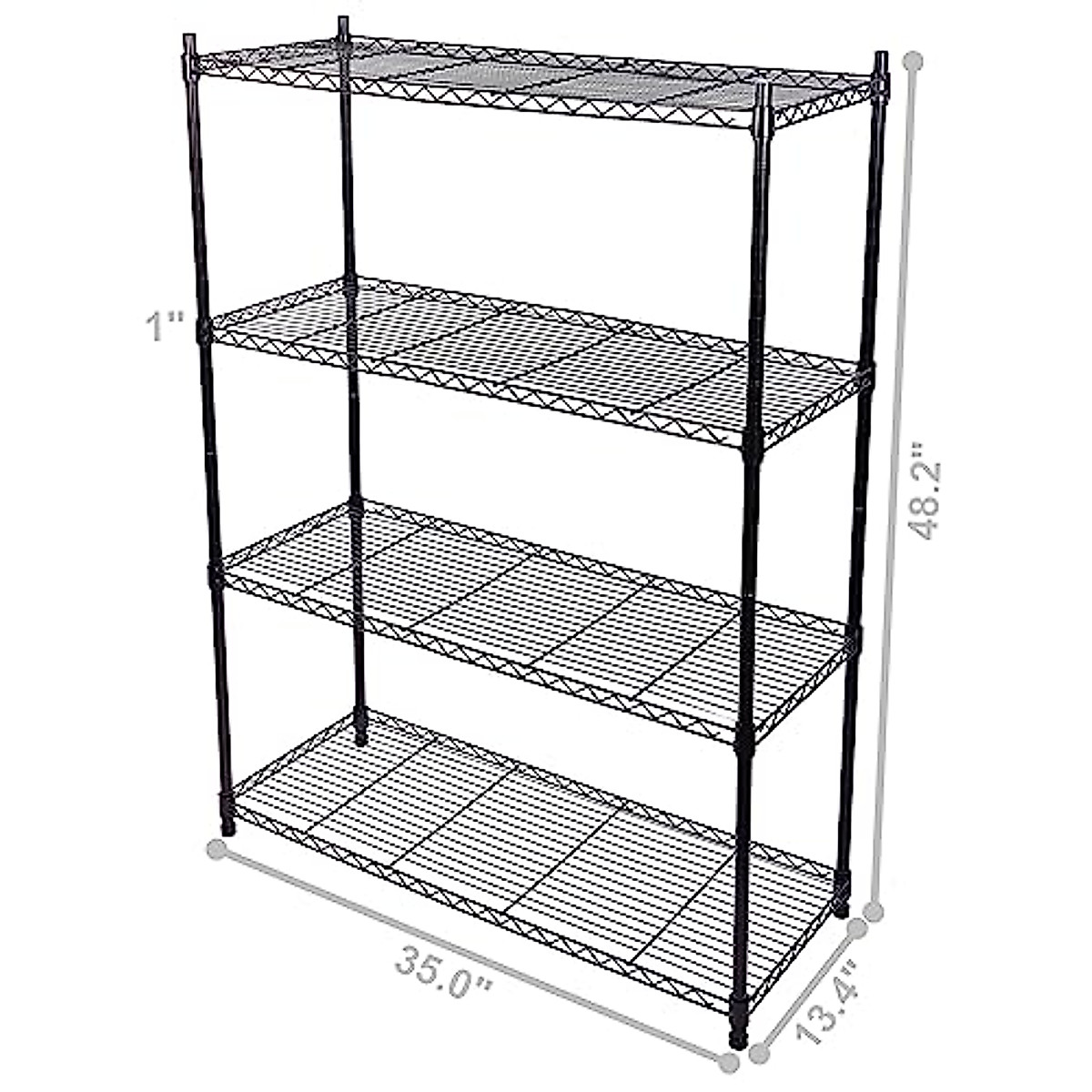 Elevon 4-Shelf Adjustable, Heavy Duty Storage Shelving Unit (350 lbs Loading Capacity per Shelf), Steel Organizer Wire Rack, Black (35" L x 13.4" W x 48.2" H)
