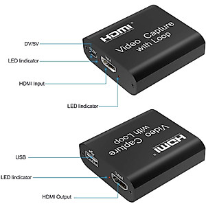 Rybozen Video Capture Cards with Loop Out, 1080P 60FPS USB 2.0 HDMI Capture Live Streaming, HDMI Capture for PS4, Nintendo Switch, Xbox One&Xbox 360