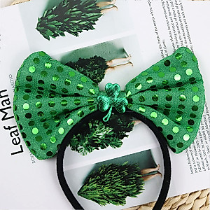 HAKJXOS St. Patrick's Day Headbands Cute Green Bow Sequin Headbands Hair Accessories for Women Men Holiday Party Cosplay Hair Bands Supplies 1 Pcs