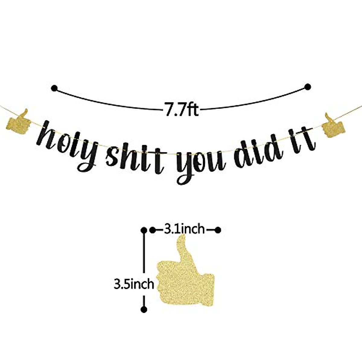 Black Glitter Holy Shit You Did It Banner - Congrats Grad Sign - Funny Graduation Banner - High School/College Graduation Party Decorations